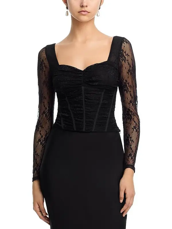Aqua Sweetheart Neck Lace Top - Black