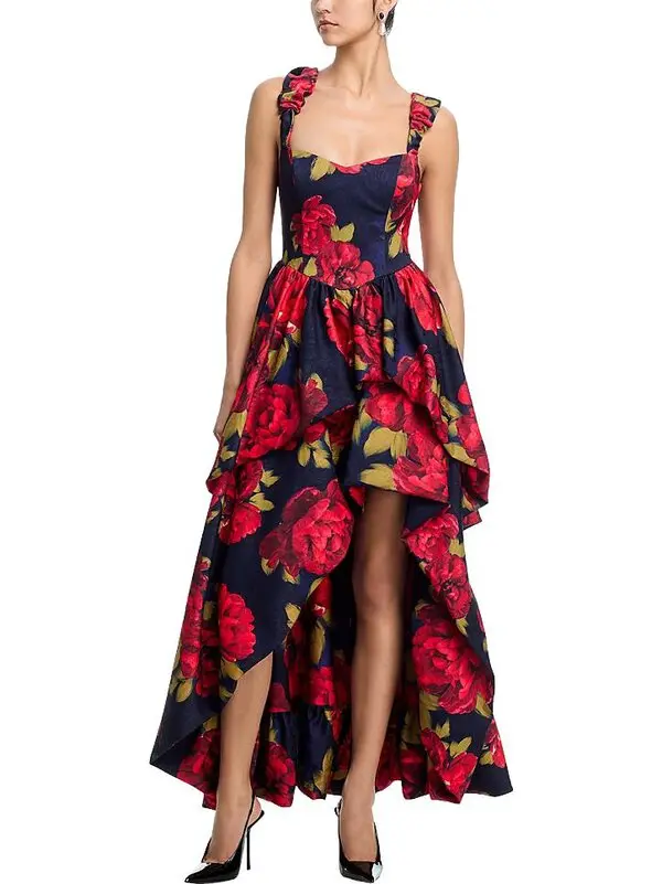 Aqua Sweetheart Neck High-low Gown - Navy/red