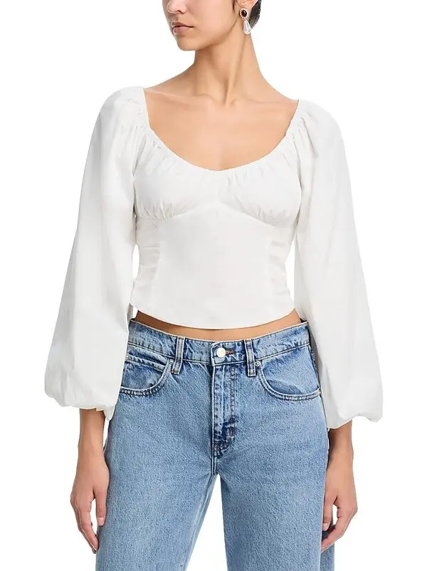 Aqua Bow Back Peasant Blouse - White