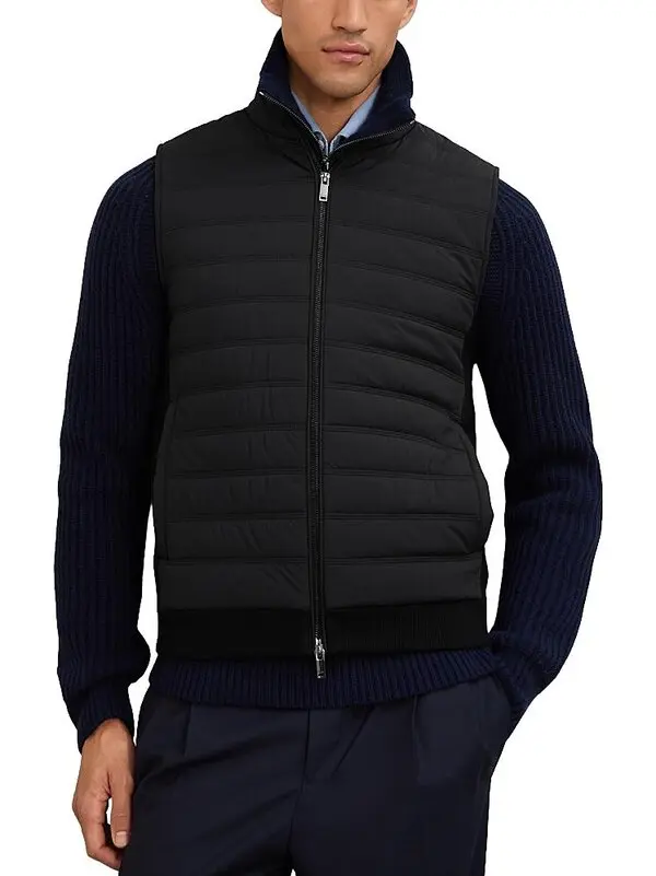 REISS Quilted Zip Vest - Black