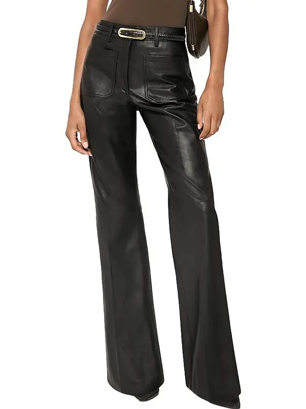 REISS Priya Leather Flare Pants - Black