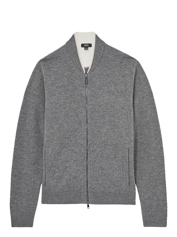 REISS Long Sleeve Merino Wool Bomber Jacket - Mid Grey