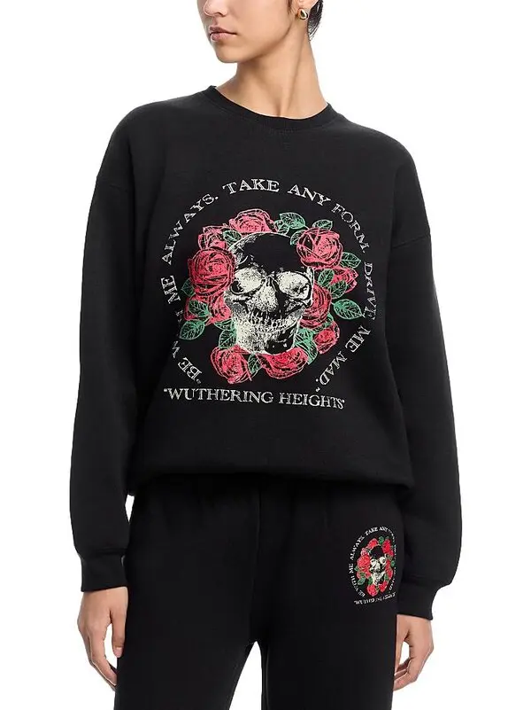 Aqua Rose Skull Graphic Sweatshirt - Black