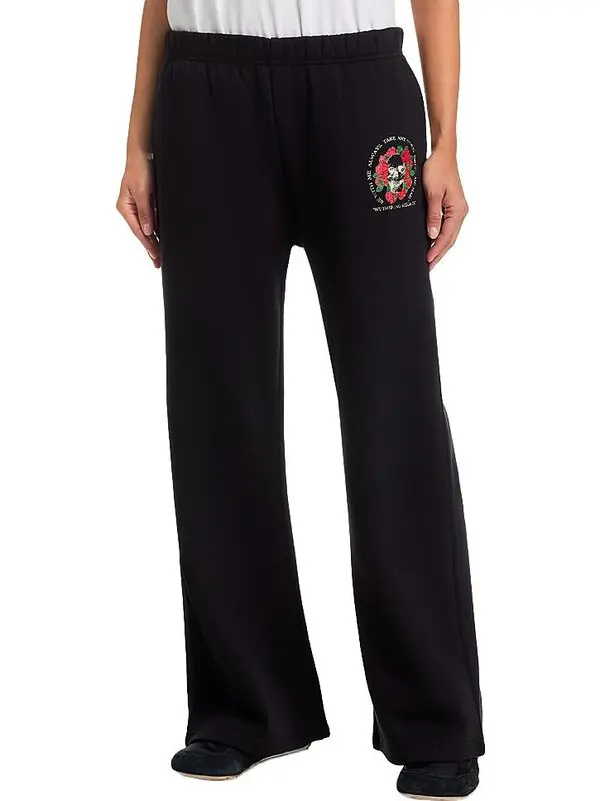 Aqua Rose Skull Wide Leg Sweatpants - Black