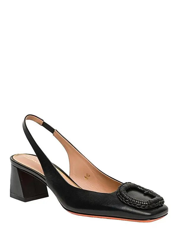 Santoni Leather Mid-heel Slingback - Black
