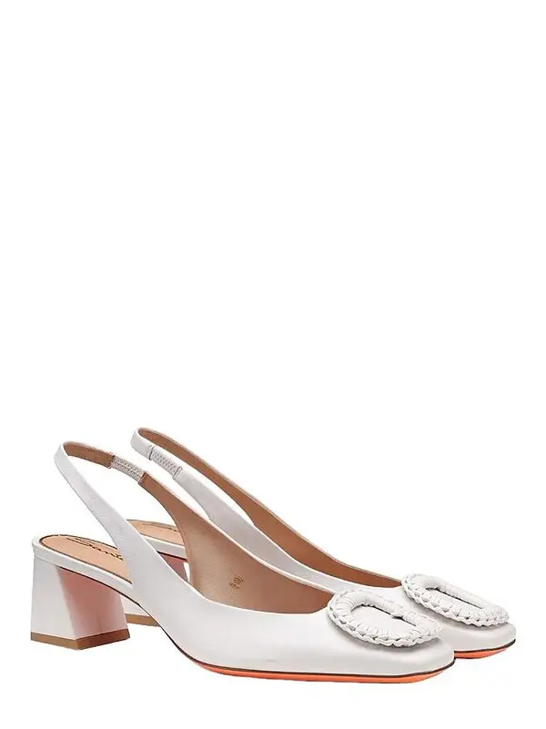Santoni Leather Mid-heel Slingback - White