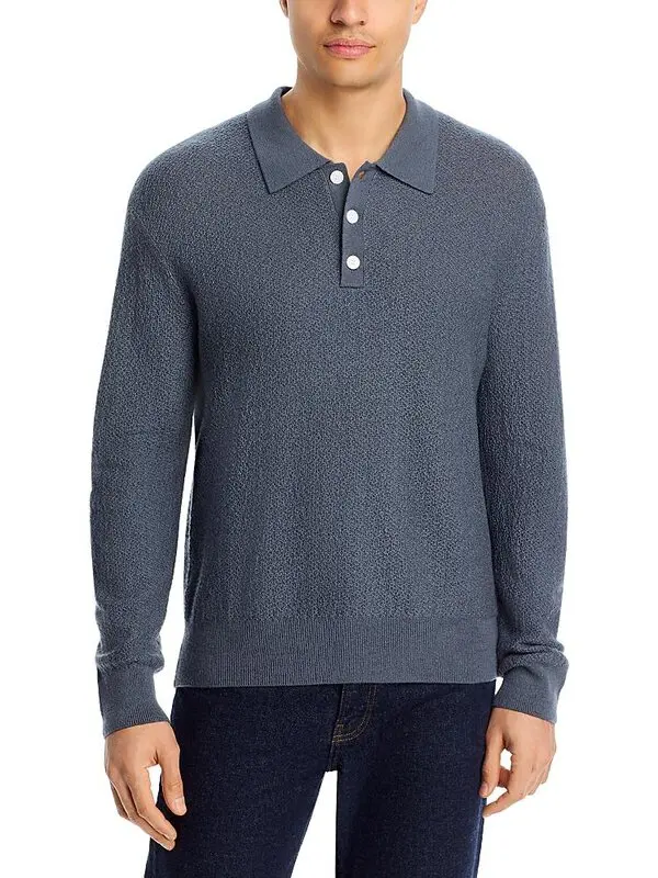 FRAME Long Sleeve Polo Sweater - Blue Grey
