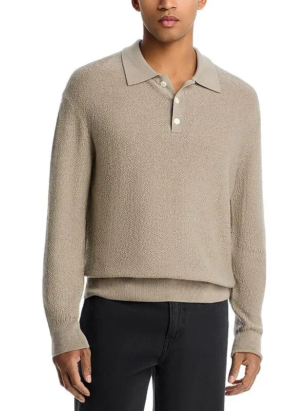FRAME Long Sleeve Polo Sweater - Warm Grey