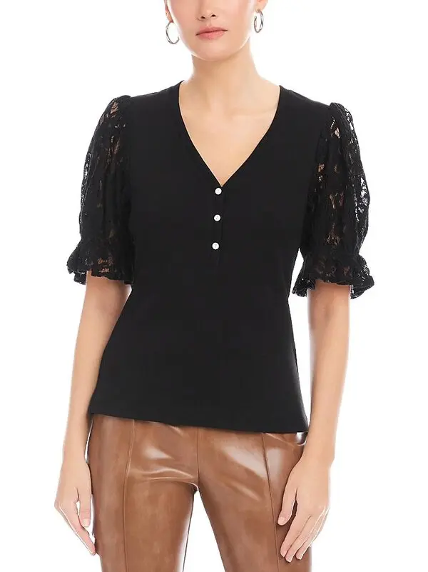 Fifteen Twenty Tanya Lace Sleeve Top - Black