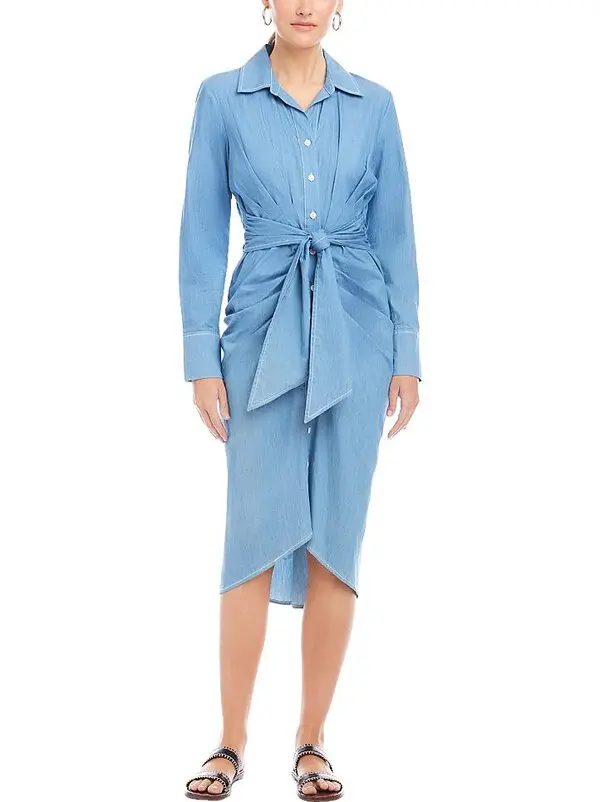 Fifteen Twenty Rayleen Long Sleeve Pleated Shirtdress - Chambray
