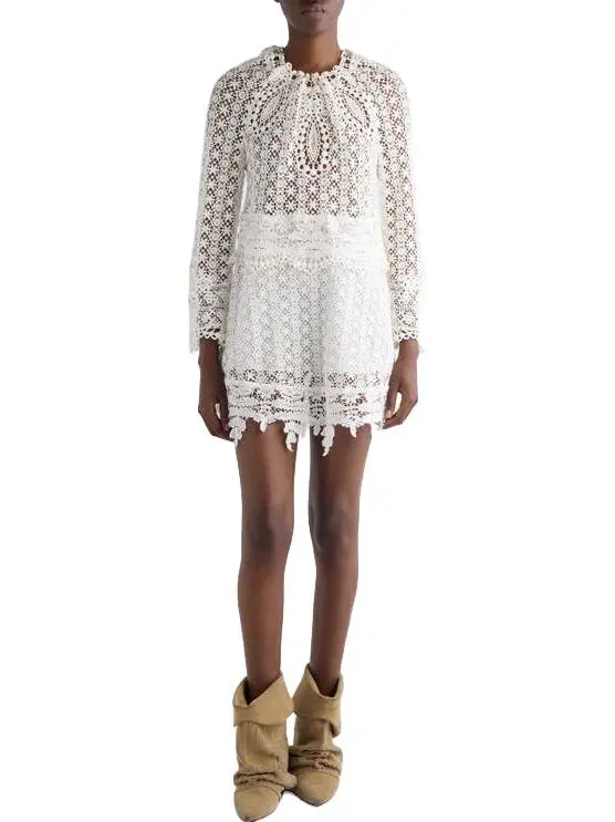 Isabel Marant Hizene Long Sleeve Lace Minidress - White