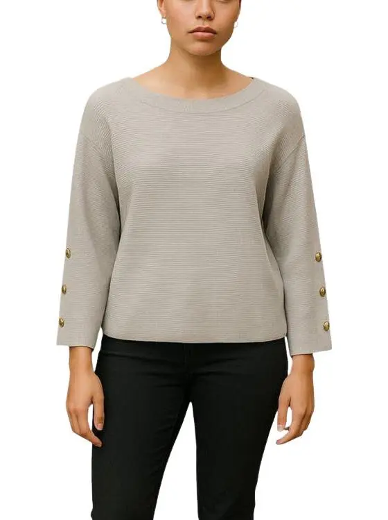 BISHOP + YOUNG Ribbed Knit Boat Neck Sweater - Grey