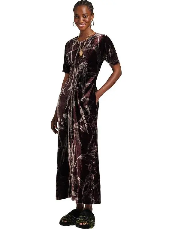La DoubleJ Angelica Devorée Velvet Maxi Dress - Bamboo Burgundy
