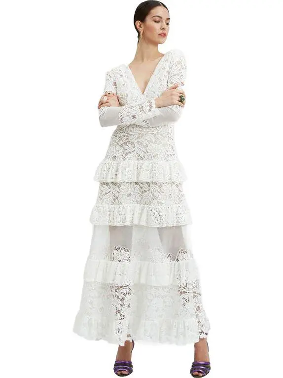 La DoubleJ Lacey Tiered Gown - Solid White