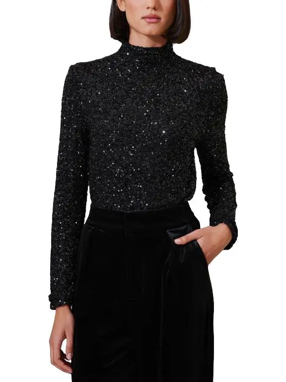 BISHOP + YOUNG Sublime Sequin Funnel Neck Top - Caviar