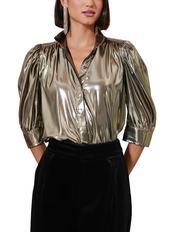 BISHOP + YOUNG Cate Ruched Sleeve Top - Liquid Metallic