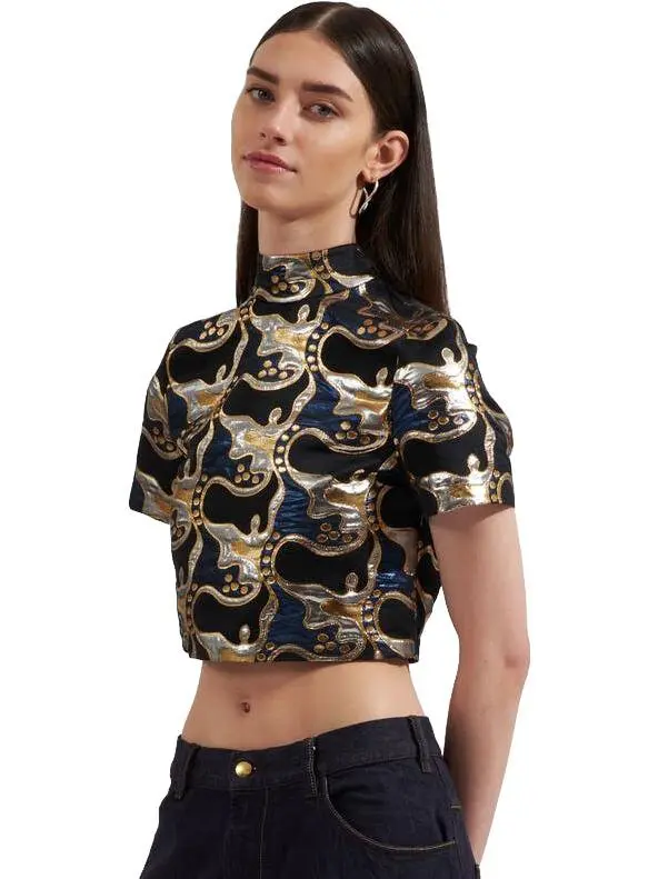 La DoubleJ Juliet Embroidered Crop Top - Spritz Blu Blue