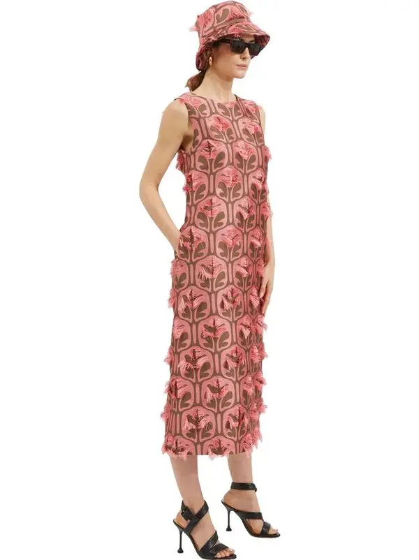 La DoubleJ Floral Feather-trimmed Column Maxi Dress - Jacquard Gyn Chocolate