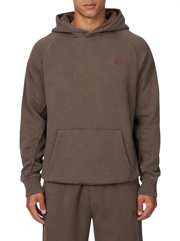 GOOD FOR NOTHING Ribbed Emblem Pullover Hoodie - Brown