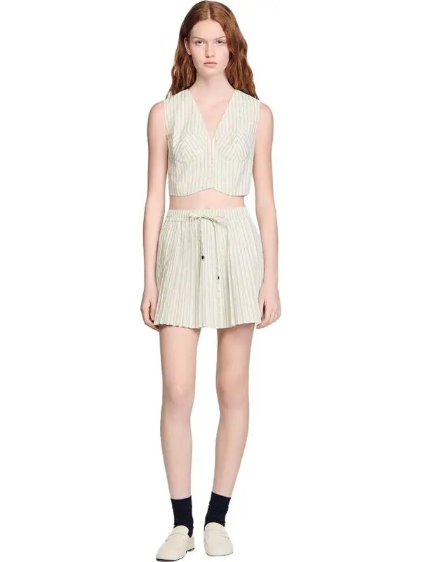 Sandro Striped Rhinestone Pleated Mini Skirt - Ecru