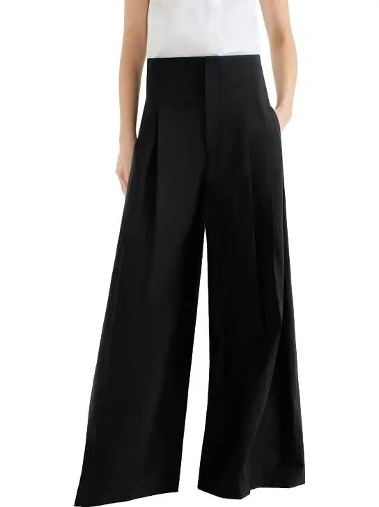 Brunello Cucinelli Wide-leg Techno Cotton Poplin Trousers - Black