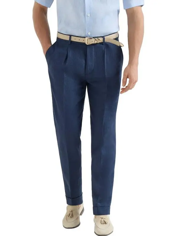 Brunello Cucinelli Délavé Linen Trousers - Navy Blue