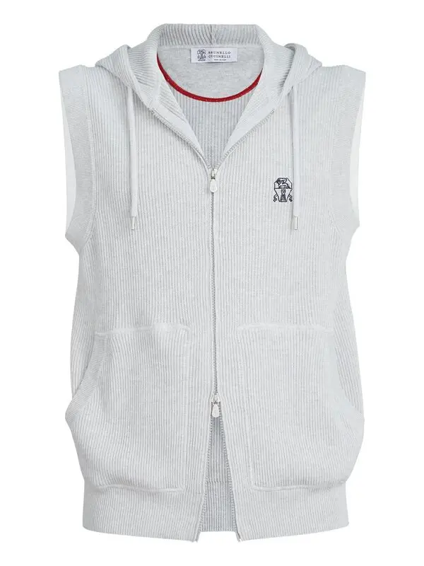 Brunello Cucinelli Cotton Knit Hooded Vest - Fog