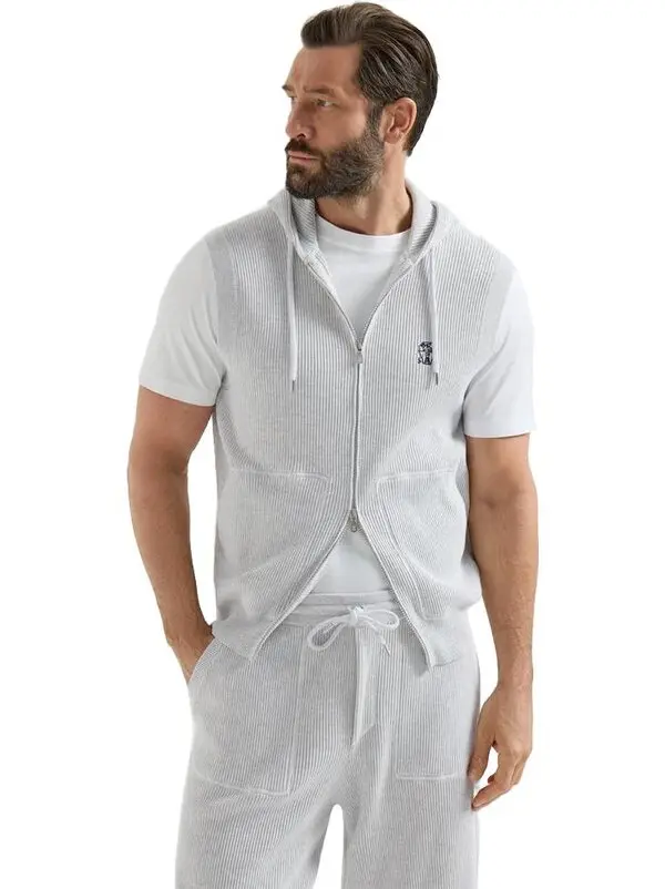 Brunello Cucinelli Cotton Knit Hooded Vest - Fog