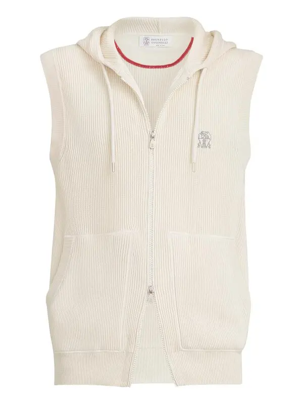 Brunello Cucinelli Cotton Knit Hooded Vest - White