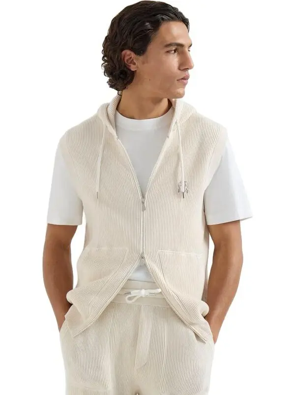 Brunello Cucinelli Cotton Knit Hooded Vest - White