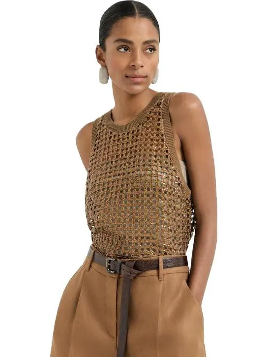 Brunello Cucinelli Net Embroidery Top - Brown