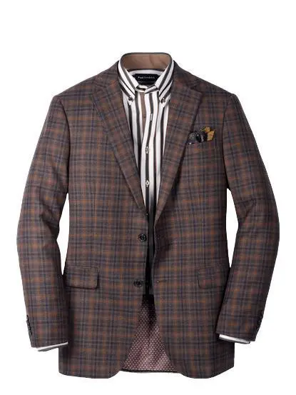 PAUL FREDRICK Wool Blend Plaid Sport Coat - Brown/navy
