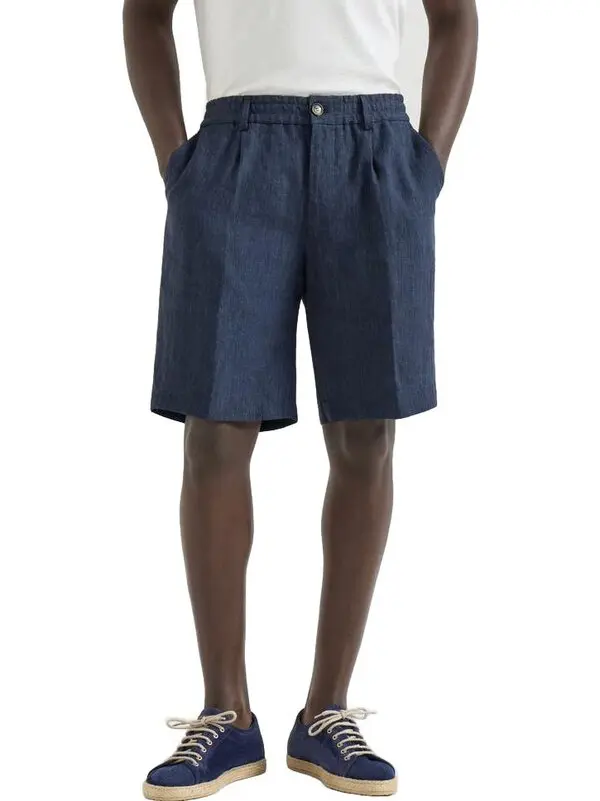 Brunello Cucinelli Délavé Linen Bermuda Shorts - Azure
