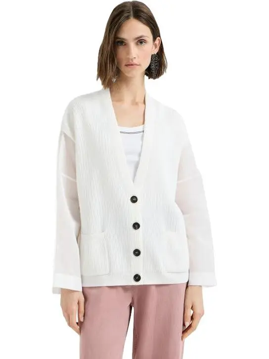 Brunello Cucinelli Rib Knit Cardigan - White