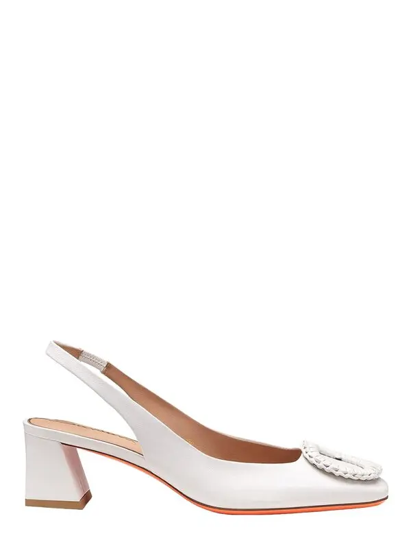 Santoni Leather Mid-heel Slingback - White