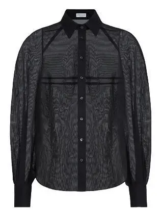 Brunello Cucinelli Striped Organza Shirt - Black