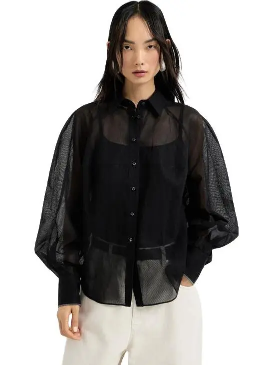 Brunello Cucinelli Striped Organza Shirt - Black