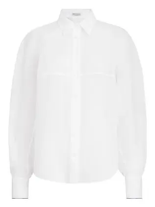 Brunello Cucinelli Striped Organza Shirt - White