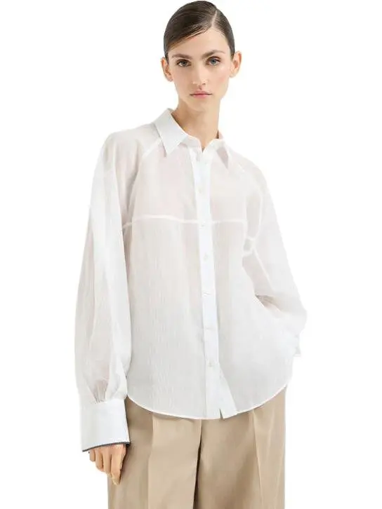 Brunello Cucinelli Striped Organza Shirt - White