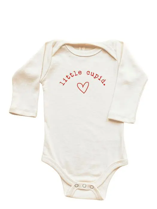 TENTH & PINE Little Cupid Organic Long Sleeve Baby Bodysuit - Natural Red Lettering