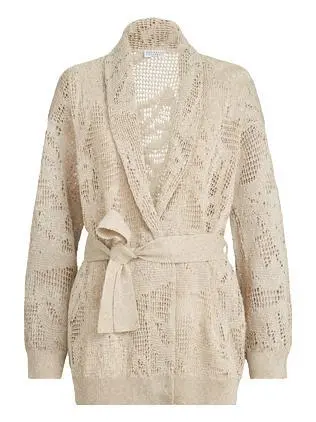 Brunello Cucinelli Linen And Cotton Knit Cardigan - Beige