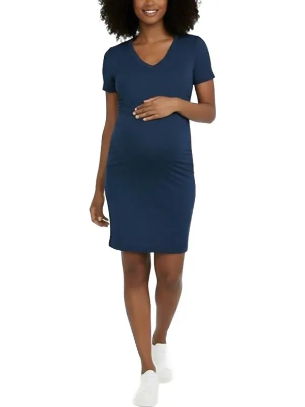 Motherhood Maternity V-neck Mini Dress With Ruching - Peacoat