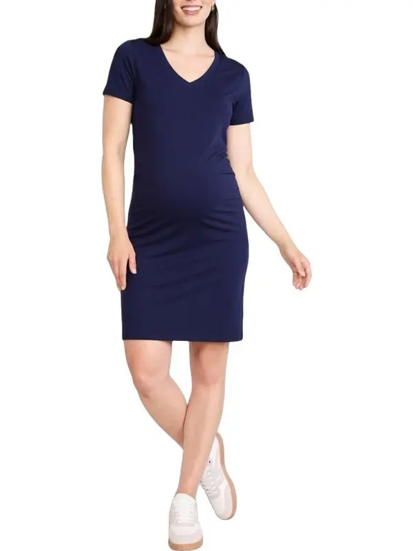 Motherhood Maternity V-neck Side Ruched Bodycon Mini Dress - Peacoat