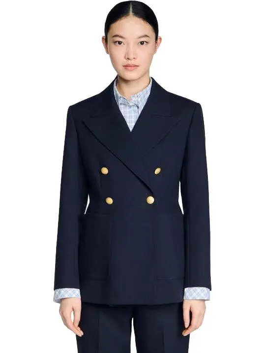 Sandro Slim-fit Wool Suit Jacket - Navy Blue