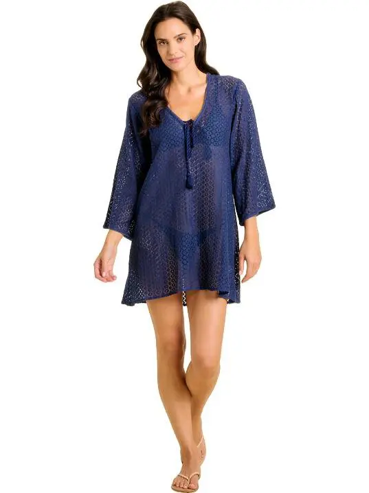 SITANO Bell Sleeve Crochet Cover-up - Navy