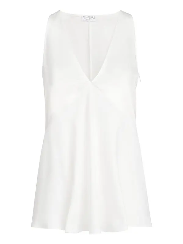 Brunello Cucinelli Satin Top - White