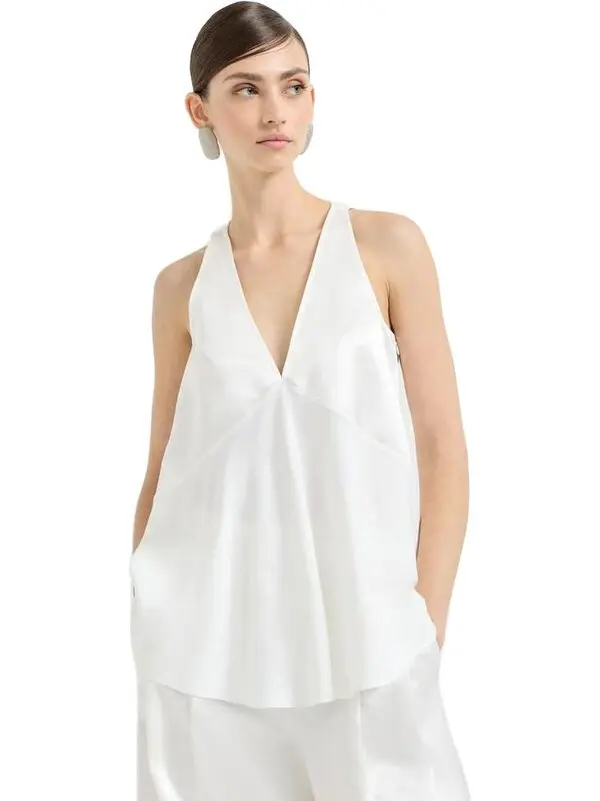 Brunello Cucinelli Satin Top - White
