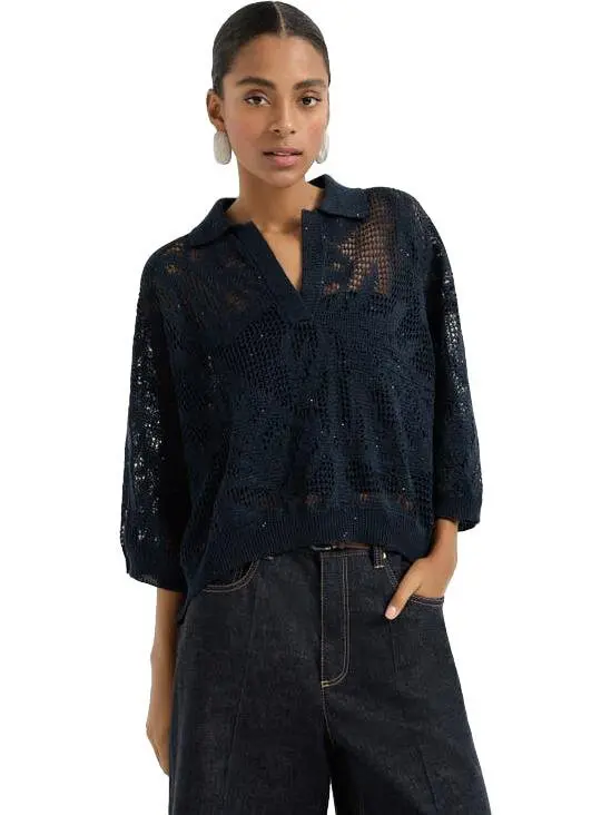 Brunello Cucinelli Linen And Cotton Polo Shirt - Blue