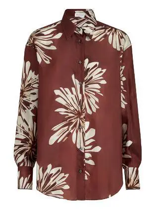 Brunello Cucinelli Bloom Print Pongee Shirt - Bordeaux
