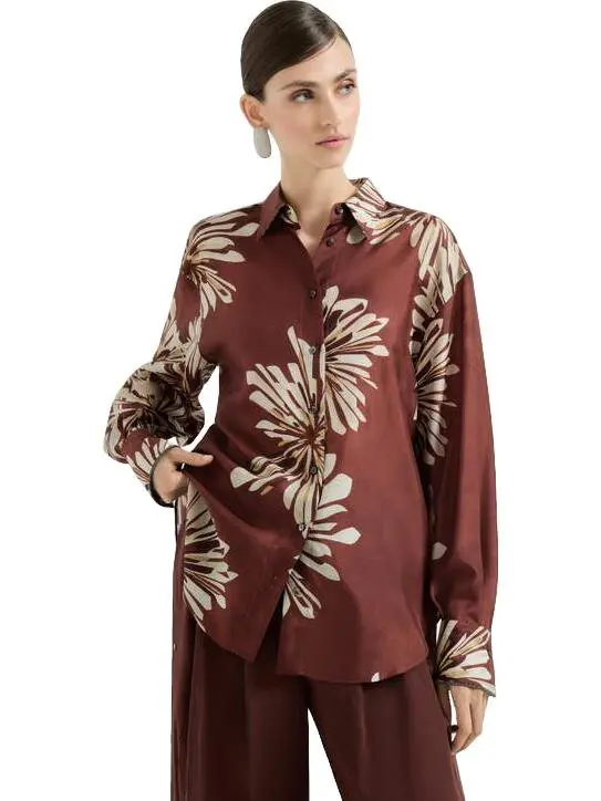 Brunello Cucinelli Bloom Print Pongee Shirt - Bordeaux